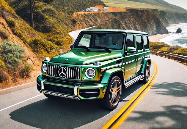 DALL·E 2025-04-20 12.41.22 - A vibrant green Mercedes G-Class SUV ...